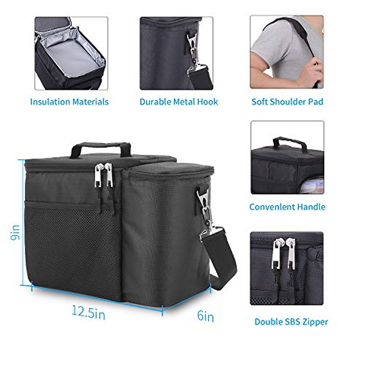 Top&Top Insulated Lunch Box Set and Cooler Bag for Men, Women (Tote Lunch Bag Includes 3 Reusable Meal Prep Containers + 2 Ice Pack + Detachable Shoulder Strap) Lunch Box for School, Office, Camping