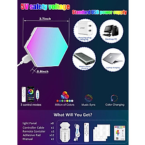 selfila Music Sync DIY Hexagon Lights - 8 Pack Smart APP and Remote RGB Wall Light Hexagonal Modular Gaming Light Honeycomb Shape Panels LED Lights for Bedroom Children Room Decor