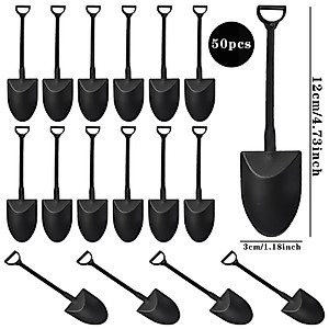 Mini Shovel Spoons, Disposable Plastic Dessert Shovel Spoon, Halloween Shovel Shaped Spoon for Ice Cream Pudding Yogurt Party Birthday Party Favors Construction Baking Supply, Black (50, Black)