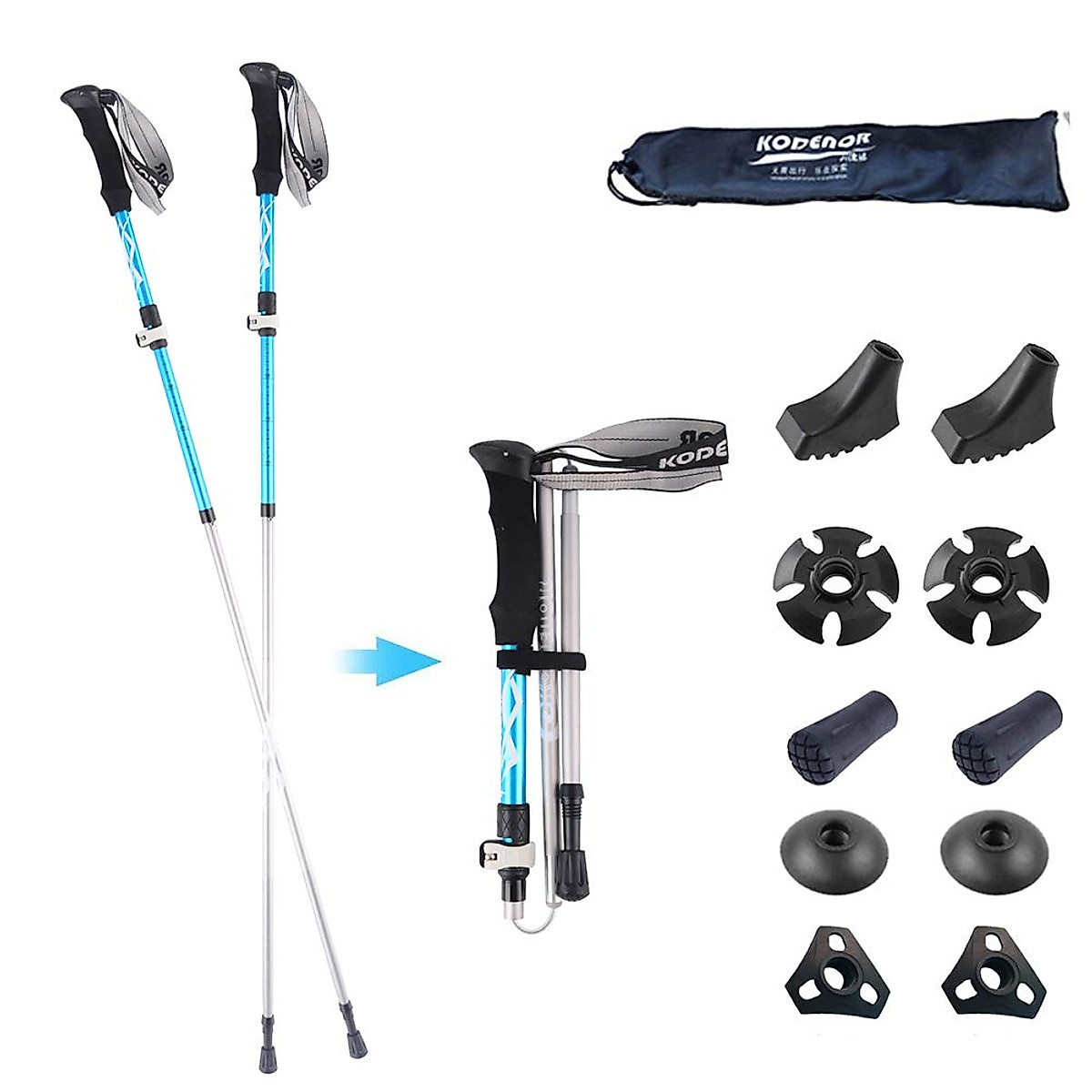 DOUDOU Trekking Poles- 2-pc Pack Adjustable Hiking Walking Sticks - Strong - Auminum Alloy 7075 Trekking Sticks Antishock and Quick Lock System Ultralight for Hiking Camping (Blue)