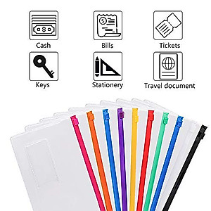 EOOUT 24 PCS Poly Zip Envelope, Pencil Pouch, Reusable Envelopes, Pencil Case Bulk, Bill Bag, 9 x 4.7 Inches, A6 Size, 10 Colors, for School and Office Supplies