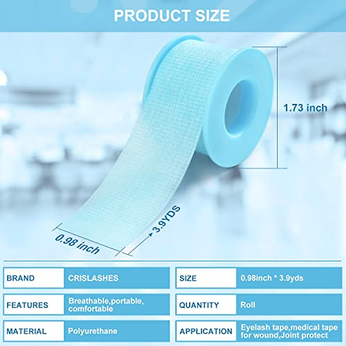 Lash Tape for Eyelash Extensions Blue Eyelash Tape for Extensions Sensitive Eyelash Extension Tape Sensitive Skin Tape for Eyelash Extensions Breathable Medical Microporous Tape(0.98in 3.9yd, 1Roll)