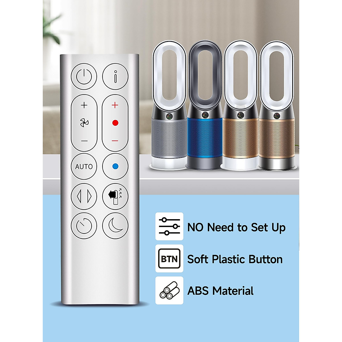 New Replacement Remote Control for Dyson HP04 HP05 HP06 HP09 Hot + Cool Purifying Fan/Heater - Silver, Without Magnetic Function