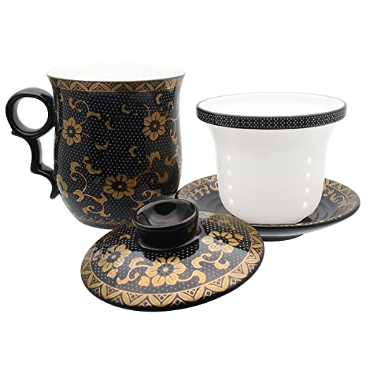 Tea Talent Porcelain Tea Cup with Infuser Lid and Saucer Sets - Chinese Jingdezhen Ceramics Coffee Mug Teacup Loose Leaf Tea Brewing System for Home Office