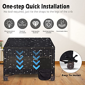 HOSEASCA Crib Blackout Cover, Baby Blackout Tent, Baby Canopy for Crib with 2 Mini Fan Pouch for Age 4 Months and Up, Breathable Pack N Play Blackout Cover for Travel Home Hotel