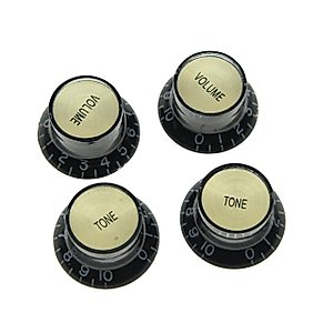Dopro Set of 4 LP Guitar Reflector Knobs Black with Gold Cap Top Hat Knobs For SG Epiphone Les Paul