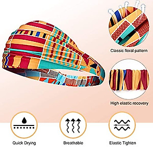 SATINIOR 6 Pieces African Headband Boho Print Headband Yoga Sports Workout Hairband Elastic Twisted Knot Turban Headwrap for Women Girls Hair Accessories (Bohemia Prints)