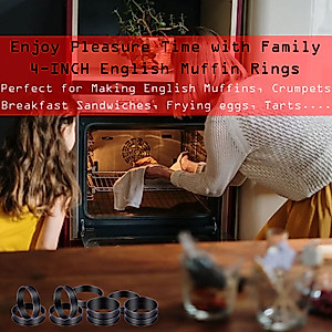 DATANYA 8Pack Crumpet Rings NONSTICK English Muffin Rings 4 Inch - Stainless Steel Double Rolled Tart Rings Upgrade Round Metal Cooking Pastry Ring Molds for baking