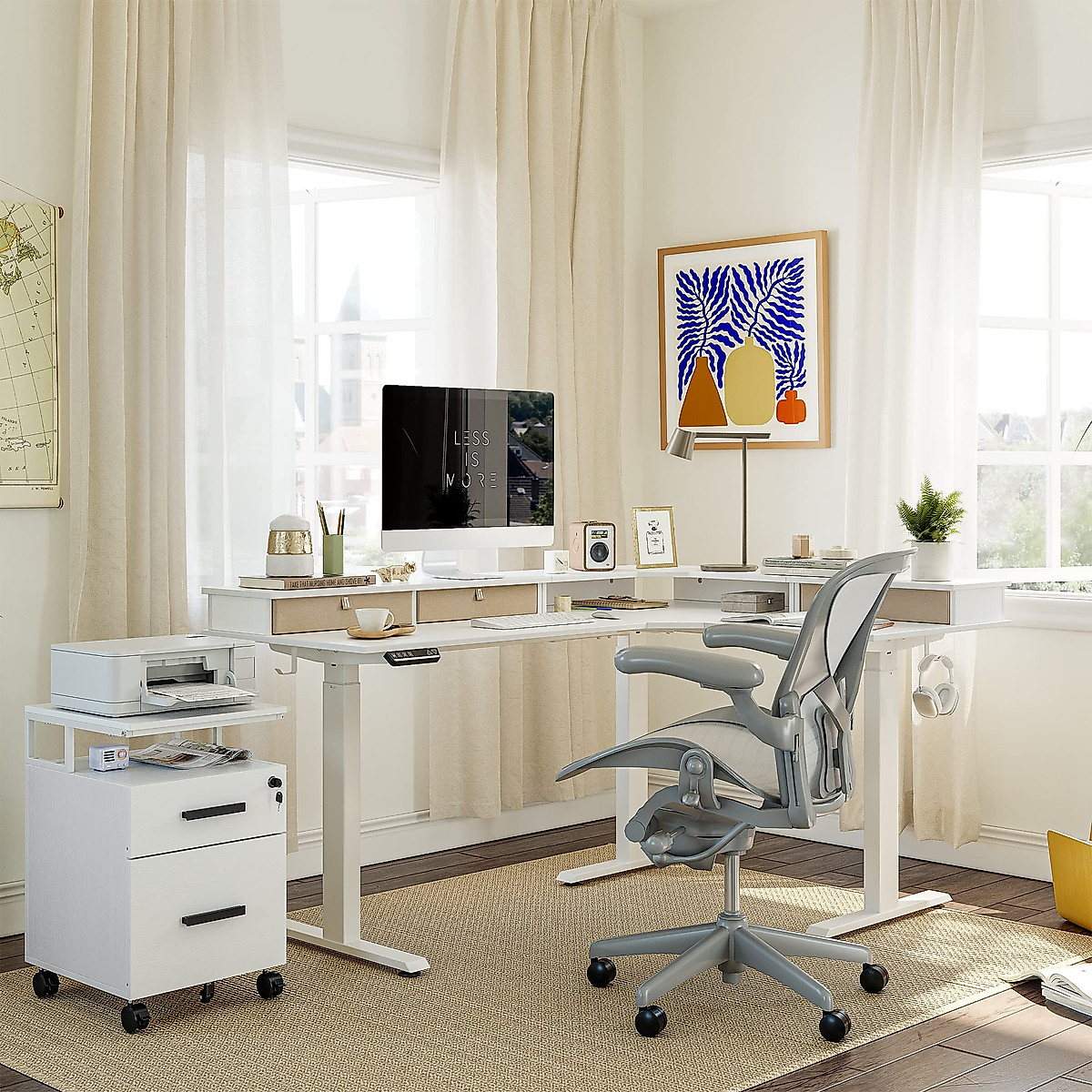 FEZIBO 2-Drawer File Cabinet with Lock for Home Office, Rolling Filing Cabinet, Under Desk Home Office File Cabinet for A4, Letter Size, Printer Stand, Wooden Storage Mobile File Cabinet, White