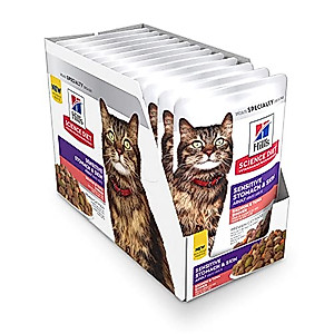 Hill's Science Diet Adult Sensitive Stomach & Skin Wet Cat Food Pouches, Salmon & Tuna, 2.8 oz., 24-Pack