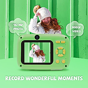 seanme Kids Selfie Camera with 32GB Card, 40MP & 1080P HD Kids Digital Camera Toys for 3-8 Year olds, Birthday & Christmas Gifts for 3 4 5 6 7 8 9 10 Year Old Boys (Green)