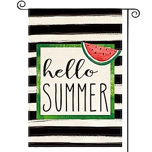 AVOIN colorlife Watercolor Stripes Hello Summer Watermelon Garden Flag Double Sided Outside, Holiday Party Yard Outdoor Decoration 12 x 18 Inch