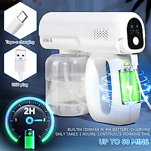 Qualirey 2 Pack Rechargeable Atomizer Sprayer Gun Handheld Nano Spray Cordless Steam Large Capacity Electric Fogger Machine for Car School Home Hotel, 1200mAh