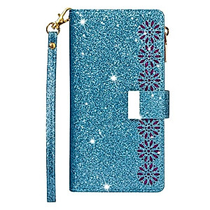 BOYUHII Silicone Protective Case for Phone for Samsung Galaxy A20e / A10e Multi-Card Slots Starry Sky Laser Carving Glitter Zipper Horizontal Flip Leather Case with Holder & Wallet & Lanyard ATCYE