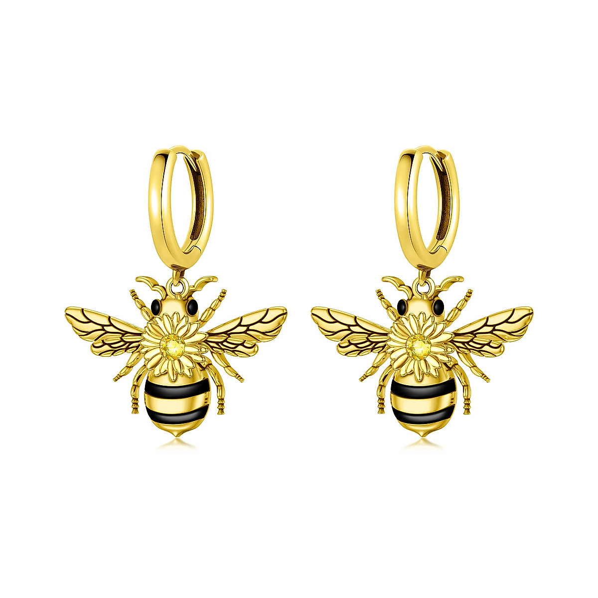 Bee Earrings S925 Sterling Silver Hypoallergenic Gold Plated CZ Bumble Bee Huggie Hoop Earring Queen Bee Jewelry Gifts for Women