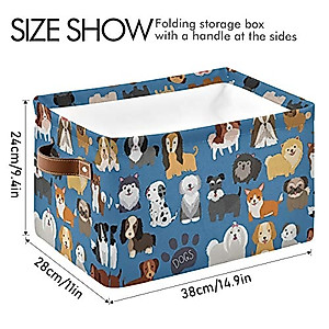 Cute Dogs Puppy Storage Bin Collapsible with Handle Rectangle Waterproof Cute Dog Puppy Basket for Storage Cube Closet Organizer for Toy Nursery Book Office Shelf Bathroom