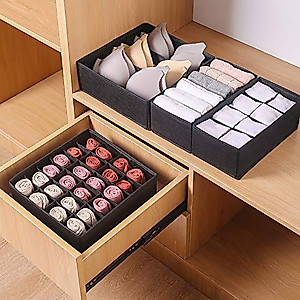 Qozary 4 Pack Foldable Drawer Organizers, Sock and Underwear Drawer Organizer Clothes, Desk Closet Fabric Organizer and Storage Drawer Dividers for Dresser Panties Underwear Bra Socks (Black)