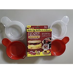 Microwave Egg Cooker, Nonstick Easy Eggwish, Egg Poacher for Breakfast Cheese Hamburg Sandwich Pancake Omelet Egg Patty, Pod & Muffins - As Seen On TV - 2 set in a box, Red & Clear