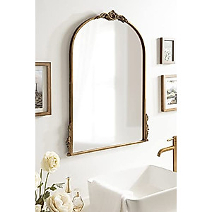 Kate and Laurel Myrcelle Traditional Arched Mirror, 25 x 33, Gold, Decorative Large Arch Mirror with Ornate Garland Detailing Along The Crown and Edges of The Frame