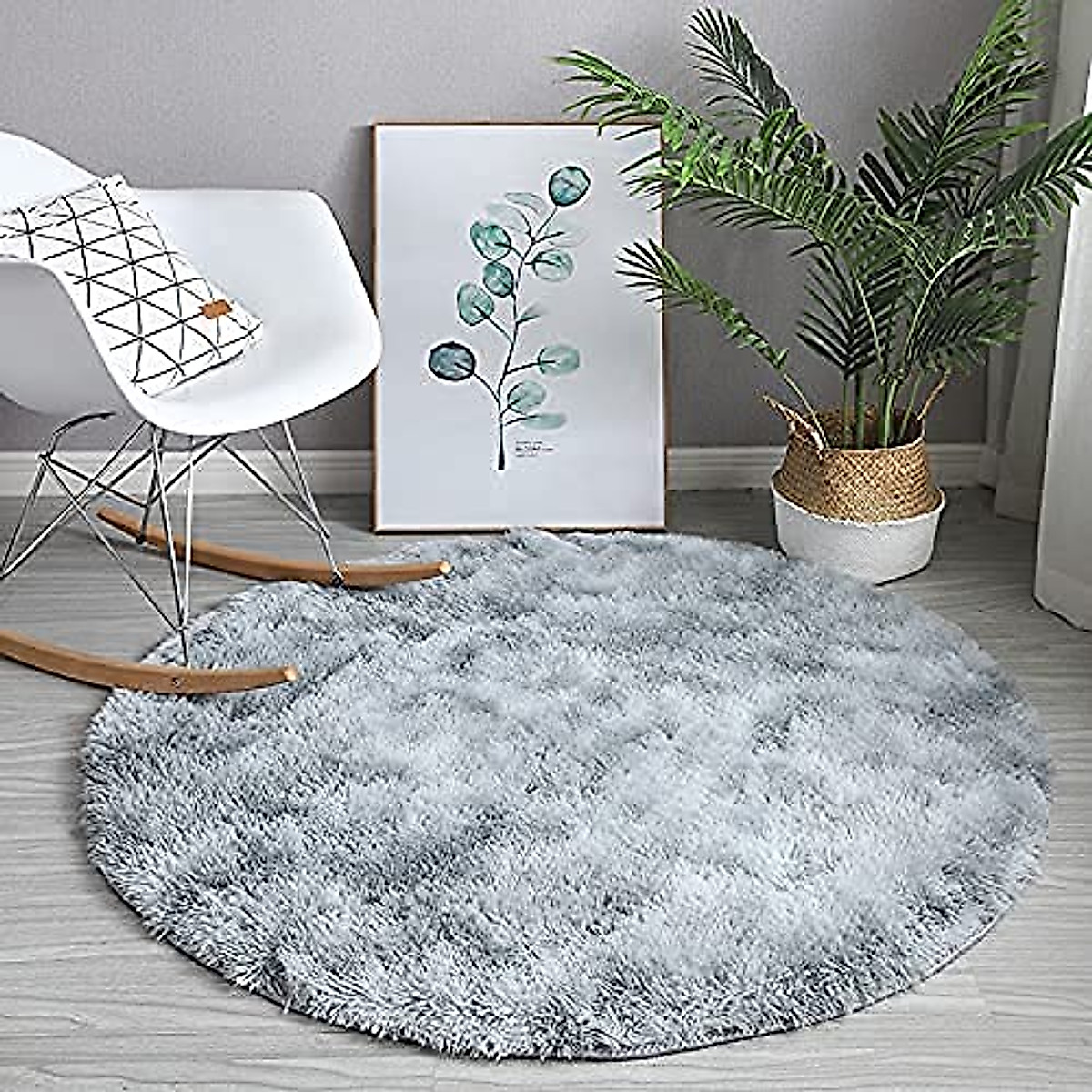 6' Round Grey Area Rugs Kids Girls Boys Pets Room Carpets Bedroom Living Room Rugs Fluffy Soft Cute Shaggy Carpets Fuzzy Plush Circle Fur Room Decor Gift Rugs (6x6 Feet, Light Grey)