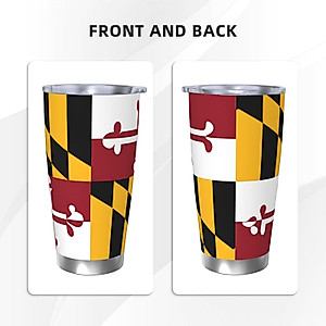 THLKLDKSZX Flag Of Maryland 20oz Tumbler With Lid And Straw,Spill-Proof Thermal Cup,Travel Coffee Mug,Stainless Steel Double Wall Vacuum Insulated Car Tumbler,Fits Most Car Cupholders,Hot & Cold
