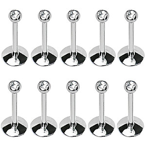 Oasis Plus 10pcs 2mm Sparking Clear Crystal 16G Monroe Labret Stud Chin Lip Barbell Nose Rings