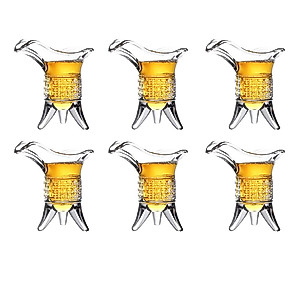 1-Ounce Retro Shot Glasses set of 6 - Drinking like an Ancient King/Queen - Unique Clear Glass Sipping Cup Dispenser Bulk for liquor Soju tequila Whiskey Baijiu