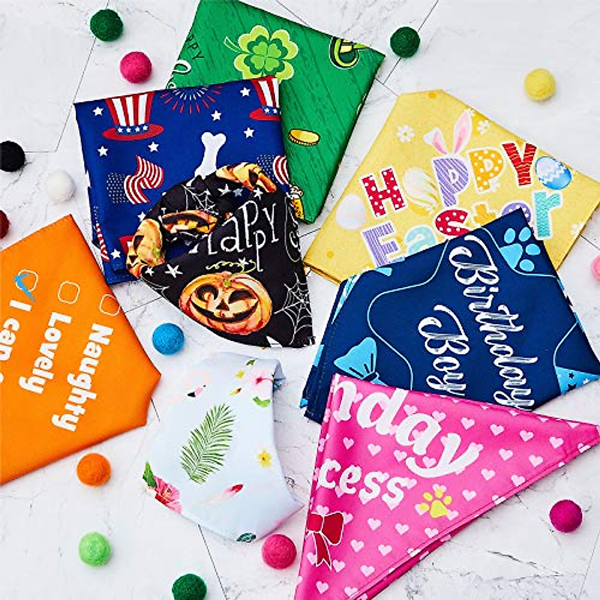 12 Pieces Holiday Dog Bandanas Halloween Dog Scarf Thanksgiving Christmas Birthday Summer Hawaii Daily Festival Costume Supply Pets Dog Scarf Bandana for Dogs Cats Pets Costume (Small)