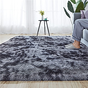 Large Area Rug 8X10 Foot,Durable Area Rugs 8x10 Clearance Under 100 with Non-Slip Bottom1Pc,8x10 Grey Furry rug for Children Area Rugs,Soft Fuzzy Shaggy Rugs for livingroom,bedroom. (Dark grey)