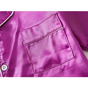 Beezizac Little & Big Girls Pajama Set Size 12 - Bright Pink Satin Silky Cute Summer Shorts Outfit