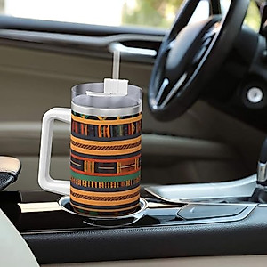 HULIBIN african weaving Print Double Deck Stainless Steel Travel Coffee Cup With Lid 40 Oz Ice Bully Cup