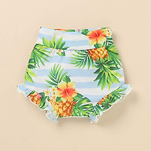 IMEKIS Aloha Beaches Pineapple Outfit Baby Girl Ruffle Sleeve Romper Shorts Pants Headband Hawaii Summer Themed fruits 1st Birthday Coming Home Clothes Newborn Hawaiian Themed Baby Shower 6-9 Months