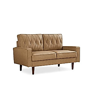 US Pride Furniture Modern Style Faux Leather 57.5’’ Wide with Round Tapered Legs Living Room Loveseat Sofas, Camel