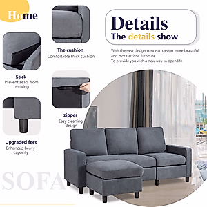 SUNLEI 79'' Convertible Sectional Sofa, L Shaped Couch Reversible Chaise Modern Linen Fabric for Small Space(Dark Grey)