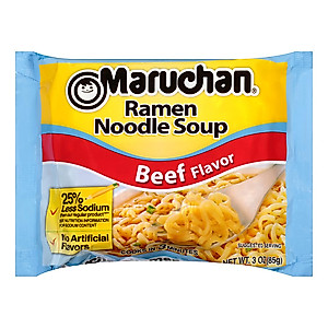 Maruchan Ramen Less Sodium Beef, Instant Ramen Noodles, Ready to Eat Meals, 3 Oz, 24 Count