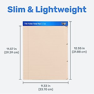 Find It File Folder Notepad - Pack of 12-9.5 x 12.5 Inch Notebook Organizer Folders for Filing, Document, and Clipboard Organization - Cream