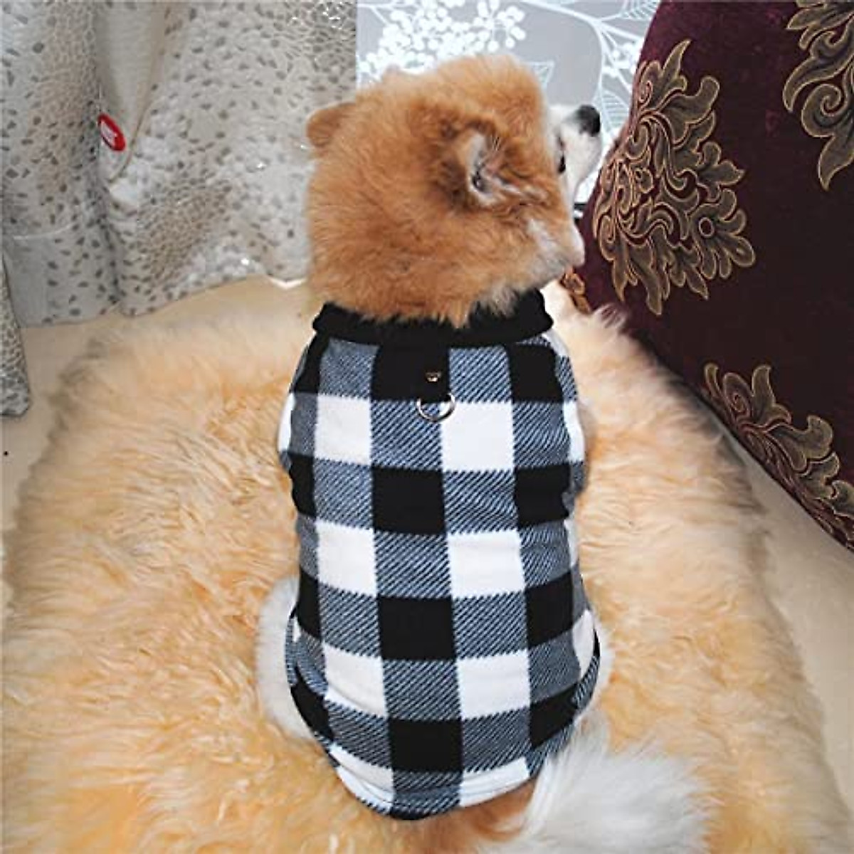 Clopon Dog Shirt Fleece Sweater for Small Pet Clothes Boy Yorkies Sweatshirt Harness Breathable Apparel Outfits Plaid S