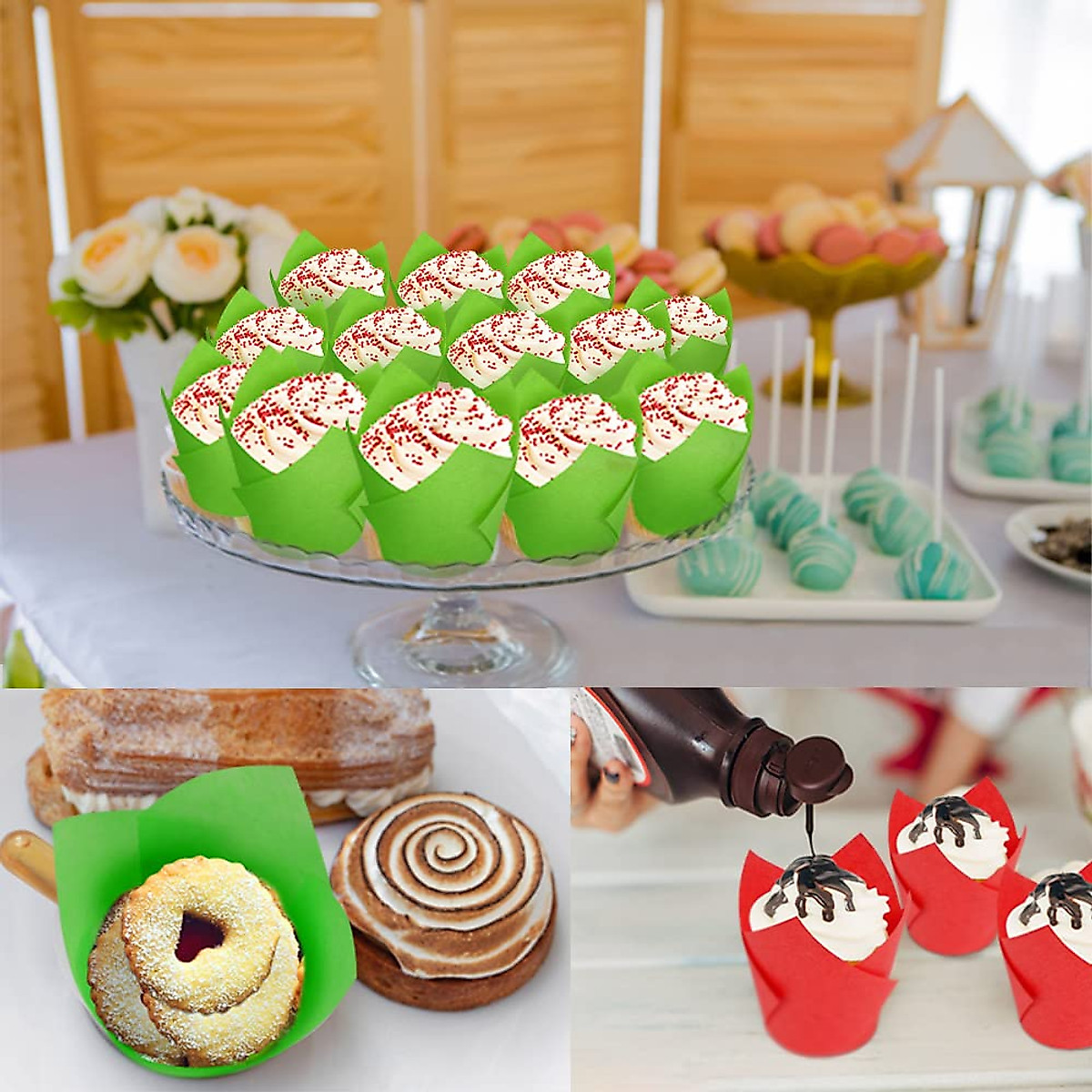 Tulip Cupcake Liners 100-Count Baking Cups Standard Tulip Muffin Cupcake Natural Cupcake Paper Liners for Wedding Birthday Christmas Party Baby Shower Anniversaries All Festivals