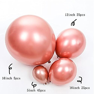 100pcs Metallic Rose Gold Latex Balloons Various Sizes Chrome Balloon 18/12/10/5 inch Helium Balloon Perfect for Birthday Valentines Baby Shower Bridal Shower Wedding Anniversary Balloons (Rose Gold)