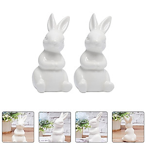 BESPORTBLE 2pcs Ceramics Bunny Figurine Easter White Bunny Figurines Home Decor Rabbits Ornaments for Home Easter Garden Micro Landscape Decor