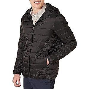 Amazon Essentials Men's Lightweight Water-Resistant Packable Hooded Puffer Jacket, Black, X-Small