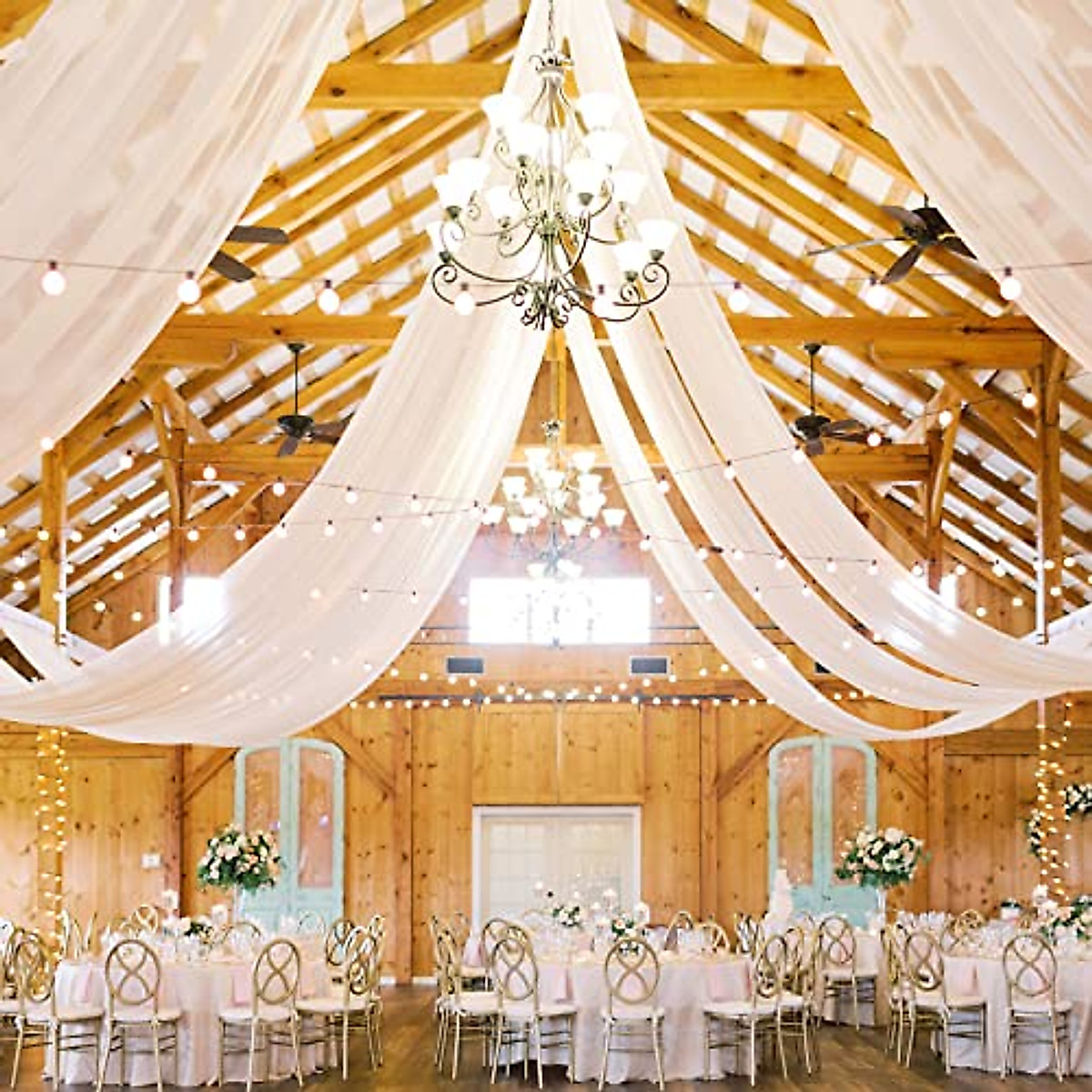 White Ceiling Drape for Wedding 5ft x 30ft Chiffon Arch Sheer Backdrop Curtain for Ceremony Reception Swag Parties Decorations