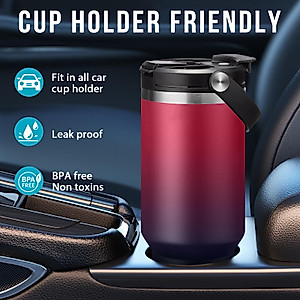 RRYFOUR 40 oz Coffee Tumbler with Handle and Lid Straw - Leakproof Travel Coffee Mug, Thermal Metal Cup Insulated Tumbler, Keep Cold 36H, Stainless Steel Water Bottle Flask that Fits in Cup Holder