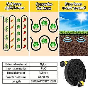 Winisok Flat Garden Soaker Hose 100FT(50Ft x 2Pack), Heavy Duty Double Layer Drip Hose - Save70% Water Flexible Watering Hose for Lawn, Garden Beds