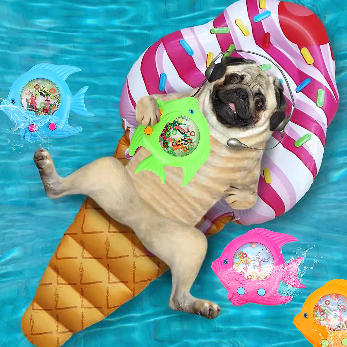 Cotiny 24 Pieces Fish Ring Toss Games Handheld Water Fish Colorful Arcade Retro Pocket Toys for Kids Retro Game Party Favors Game Prizes Travel Pastime