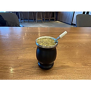 Evepure Yerba Mate Gourd Cup- Mate Gourd and Bombilla Set - Silicone Straw Tips for Yerba Mate Bombillas - Midnight Black