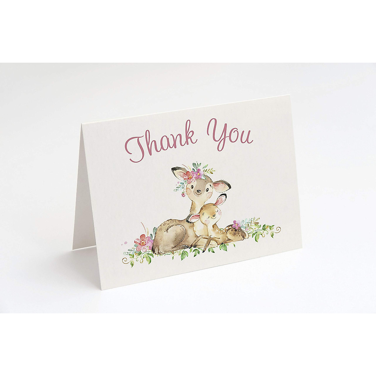 Deer Baby Shower Thank You Notes For Girl Woodland Forest Cards With Envelopes (24 count)