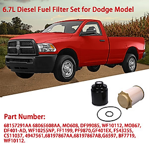 Fuel Filter Water Separator Set replacement for 2013-2018 Dodge Ram 6.7L Cummins 2500 3500 4500 5500 Turbo Diesel Engines Replaces 68197867AA 68157291AA