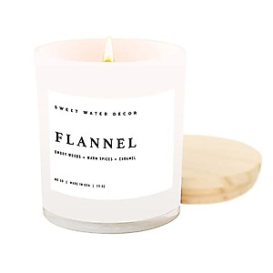 Sweet Water Decor Flannel Soy Candle | Vanilla Bean | Almond | Caramel | Coriander | Ginger | Bay Leaf | Clove Scented Candle for Home | 11oz White Jar Candle, 50+ Hour Burn Time, Made in the USA