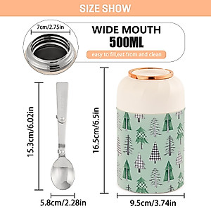 Christmas Green Kids Womens Insulated Food Jar Container with Spoon 17oz/500ml Container For Hot Food Stainless Steel Vacuum Portable Flask Insulated for Office Accessories